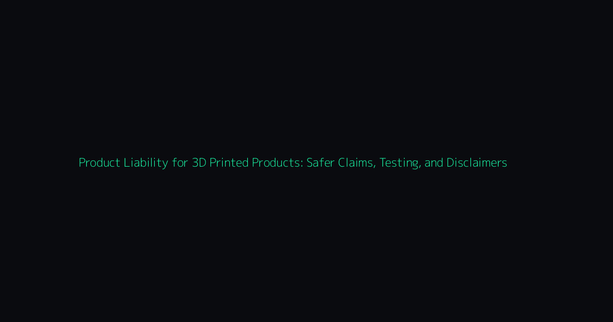 Product Liability for 3D Printed Products: Safer Claims, Testing, and ...